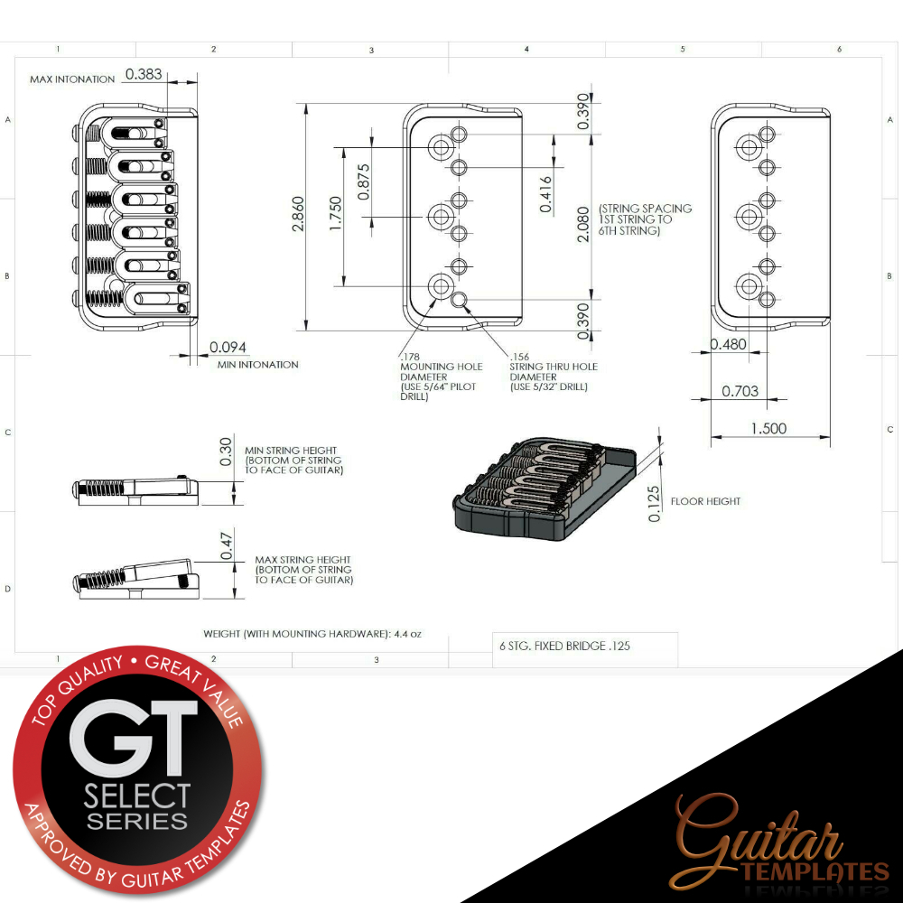 Hardtail 6 String Fixed Guitar Bridge